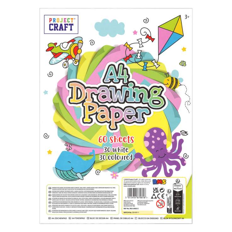 Wholesale Project Craft A4 White & Coloured Drawing Paper 60 Sheets ...