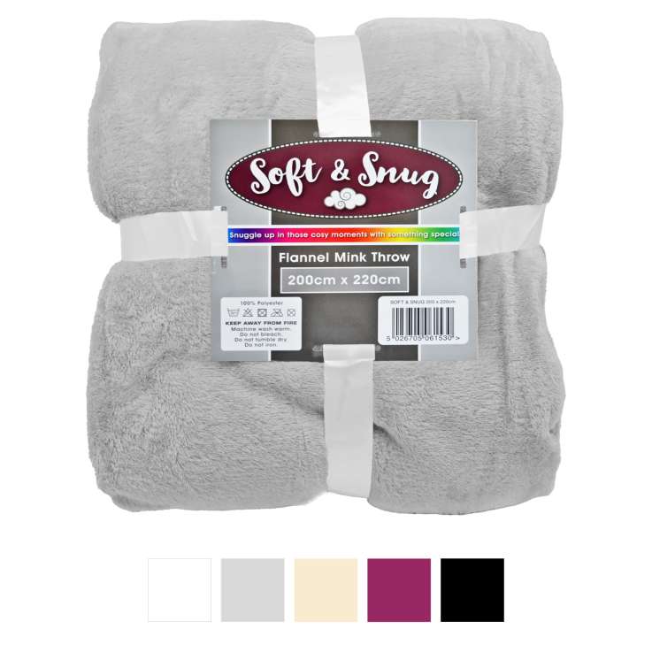 Wholesale Soft & Snug Extra Thick Flannel Mink Throw 200cm x 220cm ...
