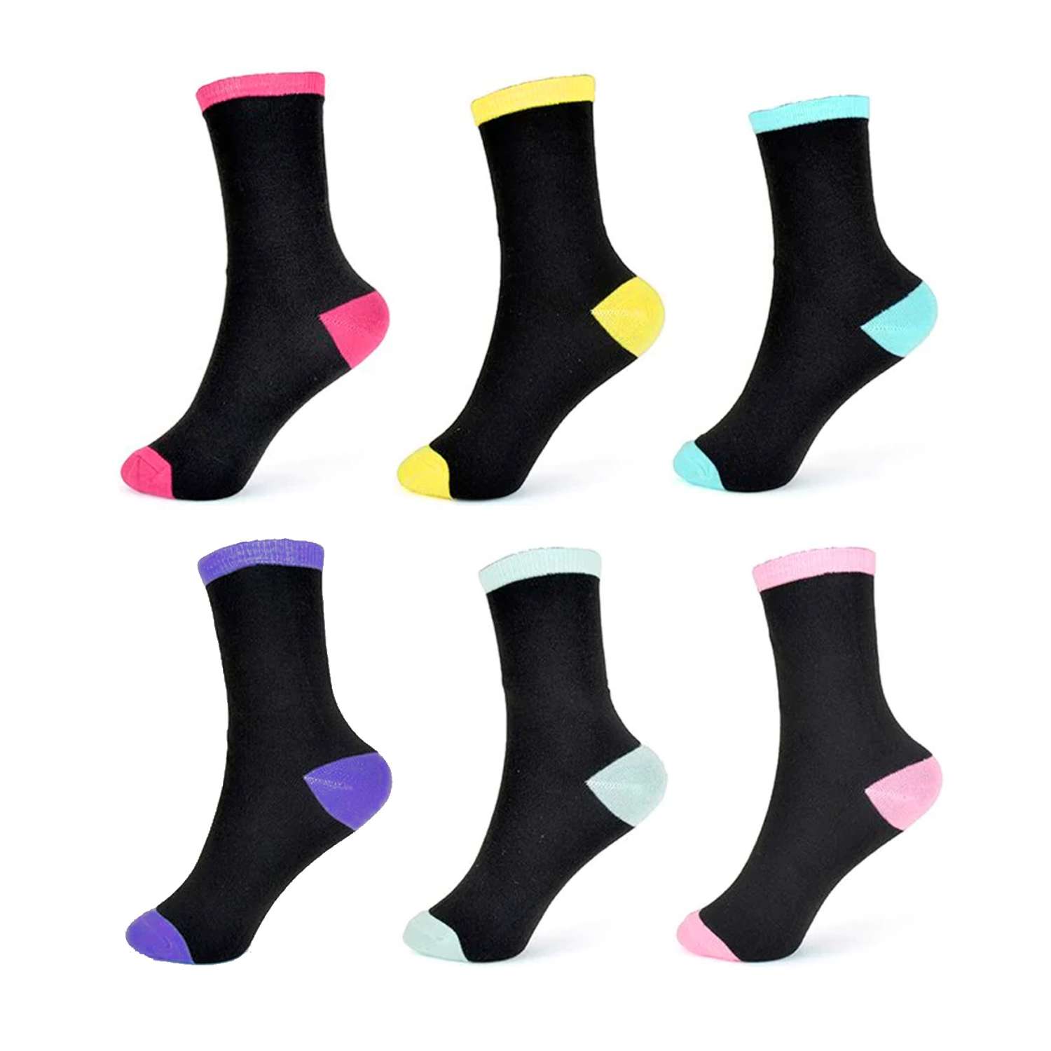 Wholesale Ladies Contrast Heel & Toe Socks 3 Pack (Size 4-7) - Assorted ...