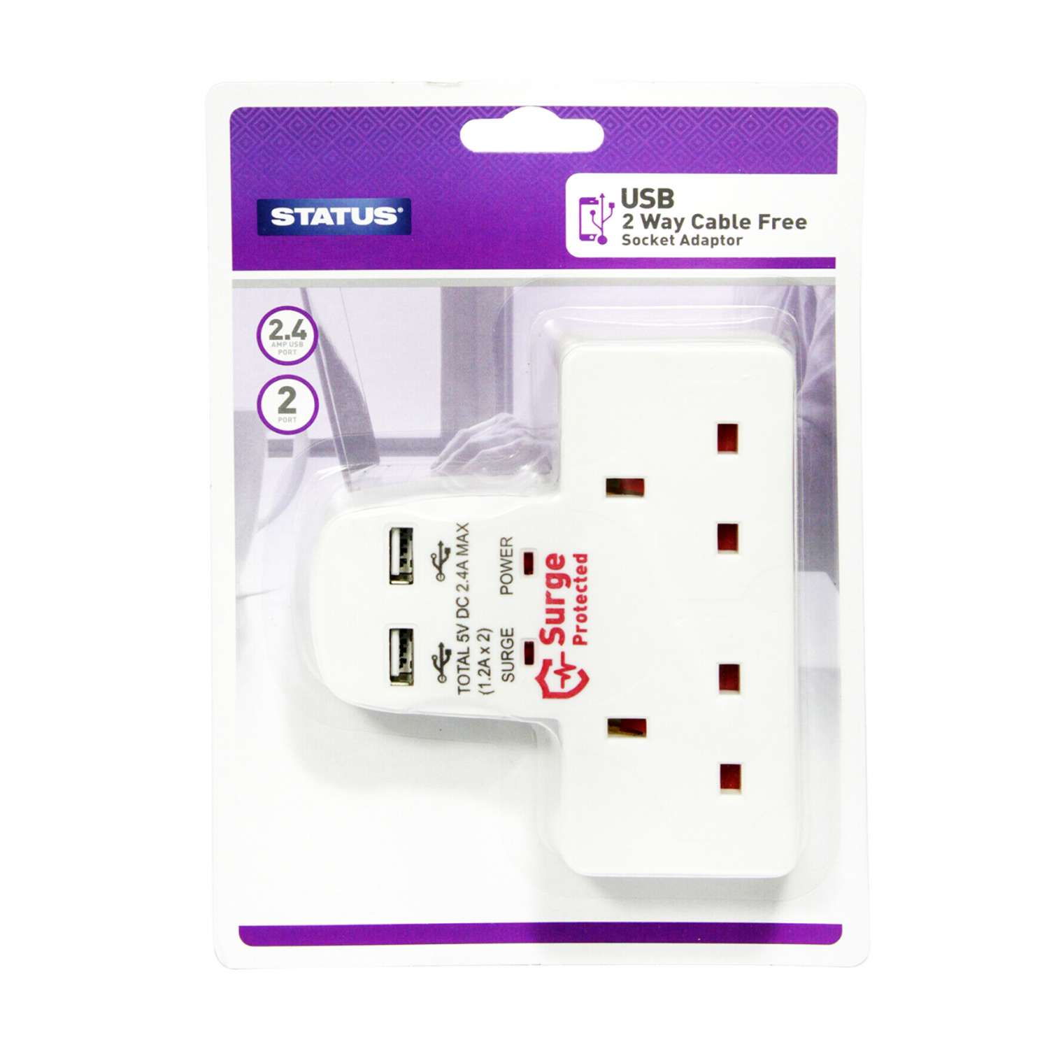Wholesale Status 2 Way USB Cable Free Socket Adaptor - Homeware Essentials